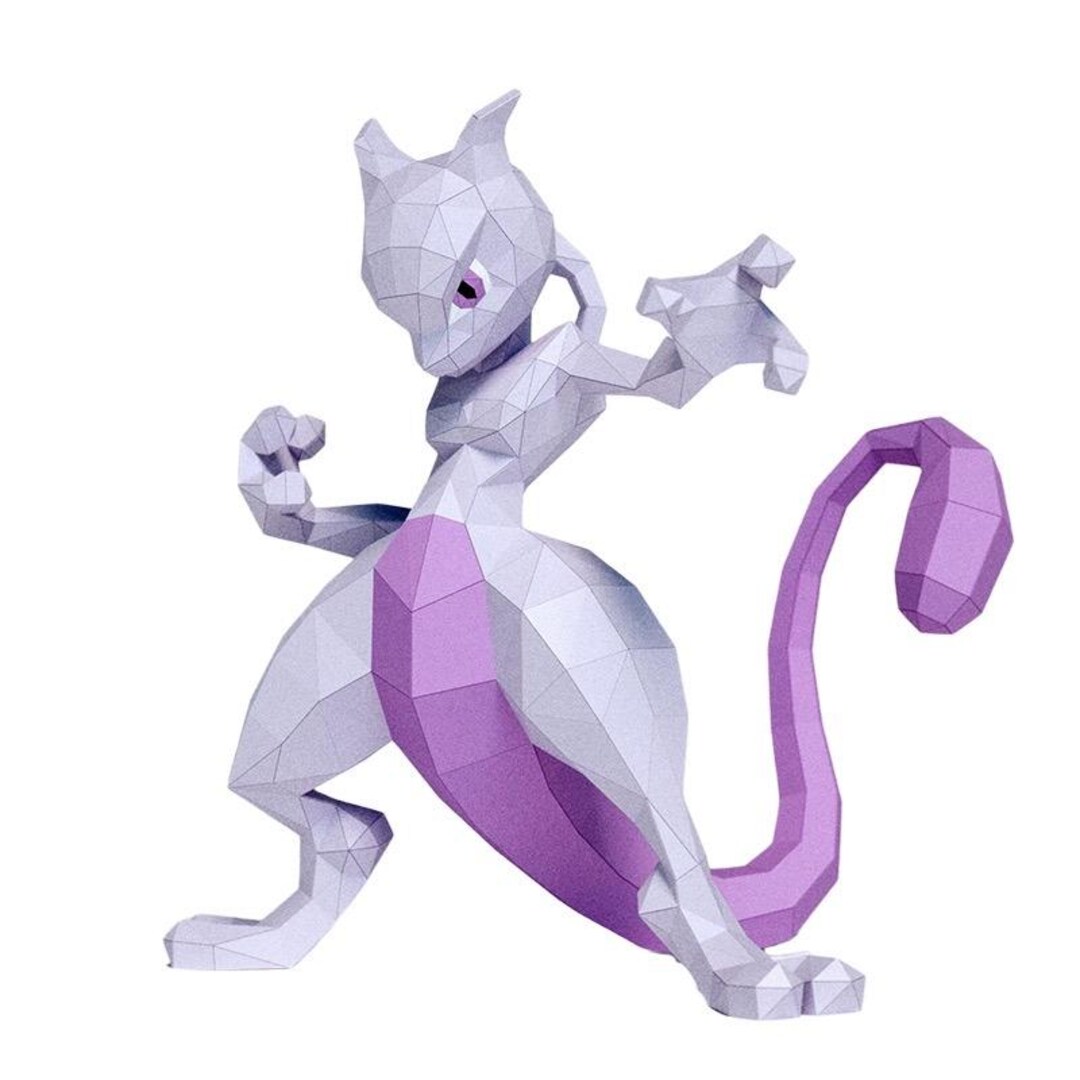 3D Pokemon Mewtwo Paper Craft PDF Template, Low Poly Paper Model DIY - Etsy