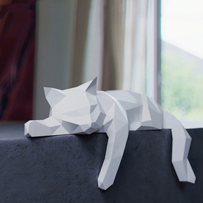 The Lazy Cat 3D Paper Craft, Low Poly, Paper Sculpture PDF Template ...
