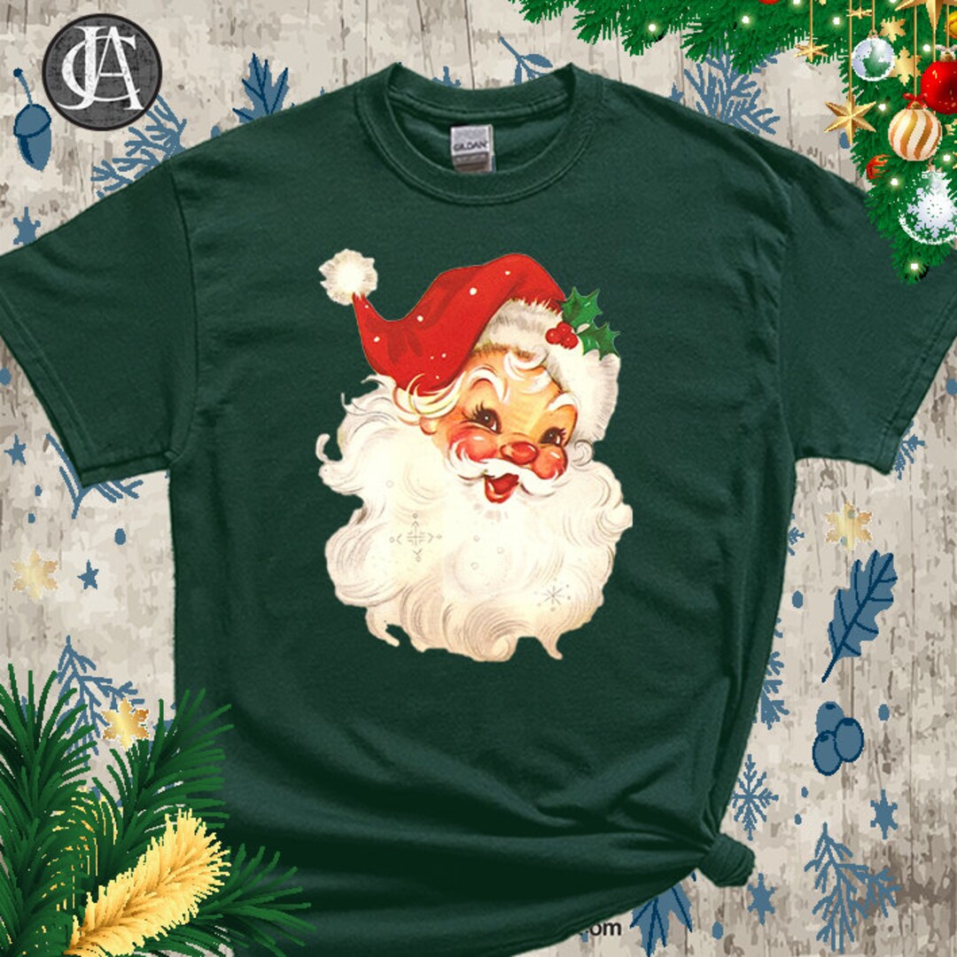 Retro Santa Shirt, Jolly Retro Santa Face Purple Hat Shirt, Christmas ...