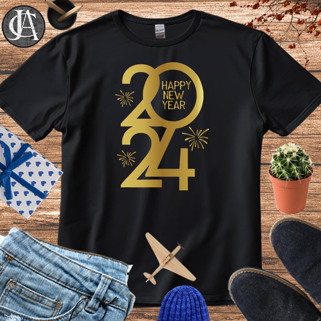 Happy New Year 2024 Gift Shirt, Family Holiday New Year Tee, Gold ...