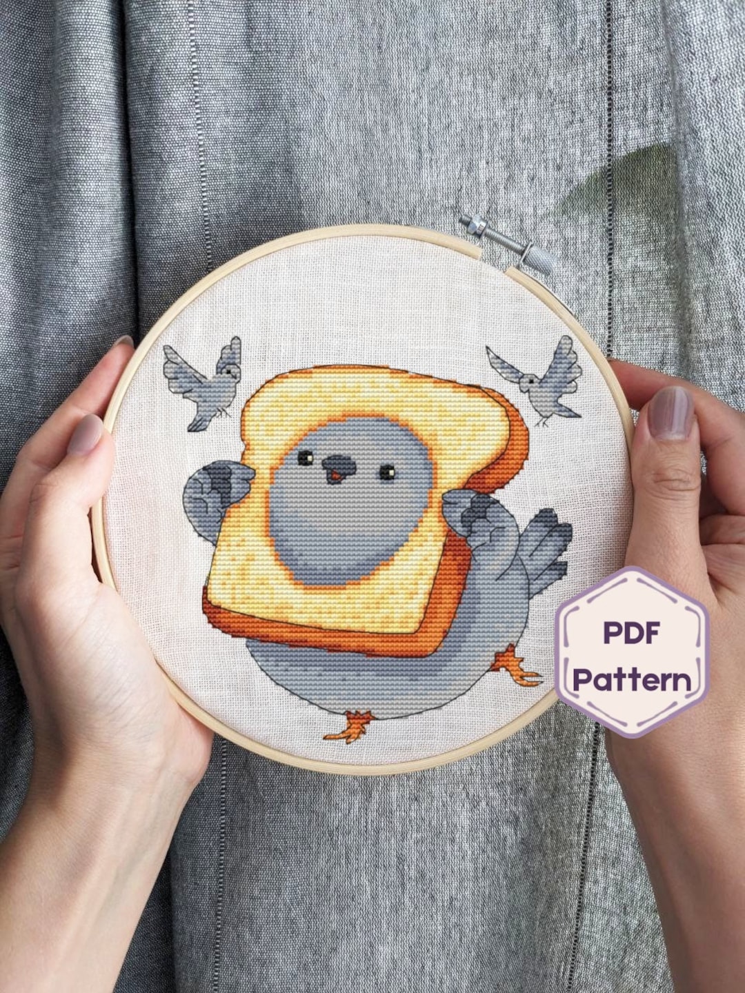 Bread Head Pigeon Cross Stitch Pattern: Funny Embroidery Design (PDF ...