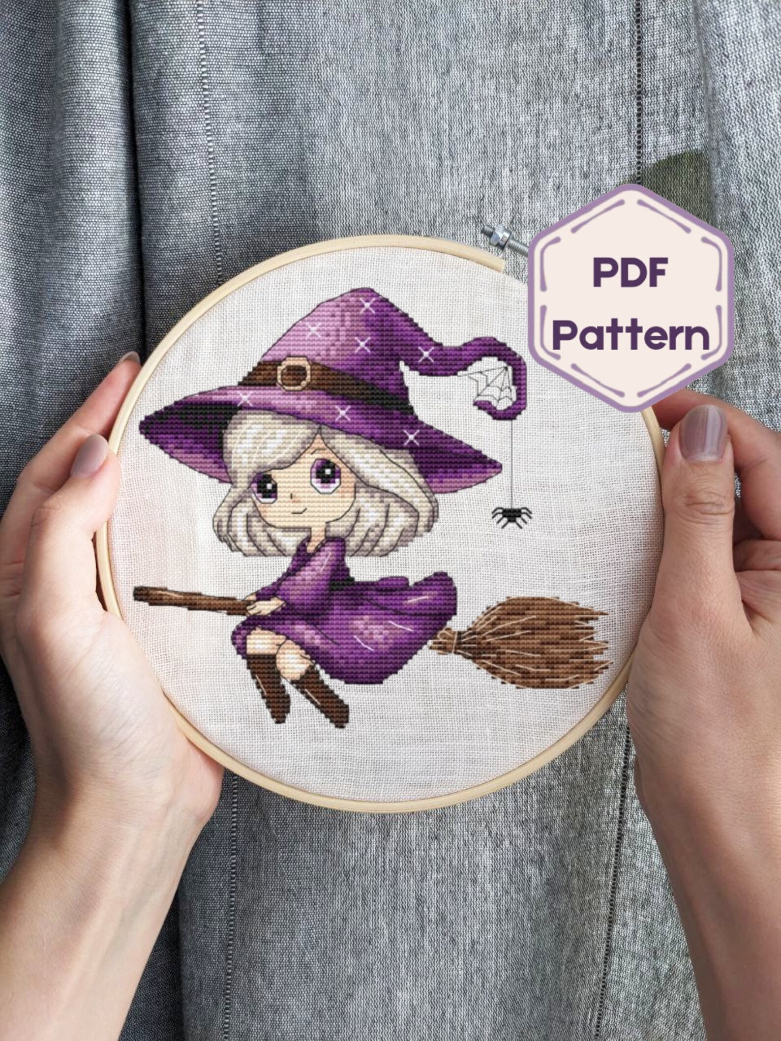 Cute Witch on Broom Cross Stitch Pattern, Halloween Embroidery (PDF) - Etsy