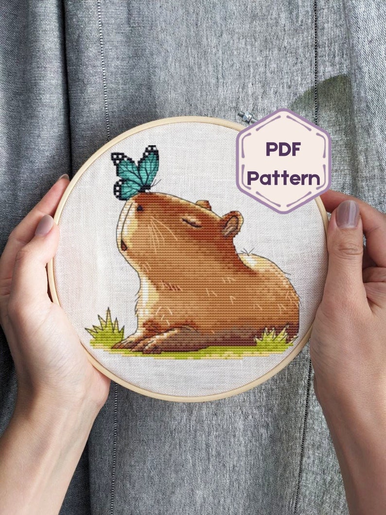 Cross Stitch Pattern With Cute Capybara and Butterfly,embroidery PDF ...