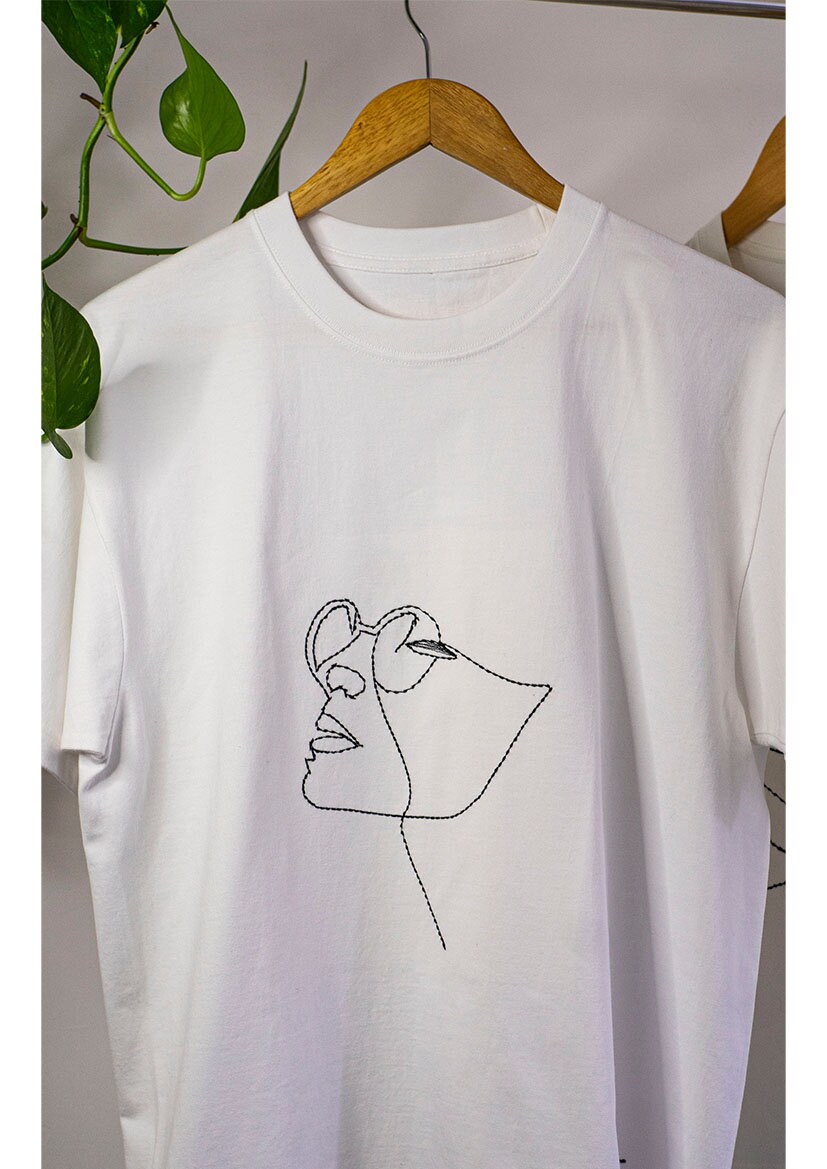 Minimalist Face Line Custom T-shirt Designers White T-shit Hand Made ...