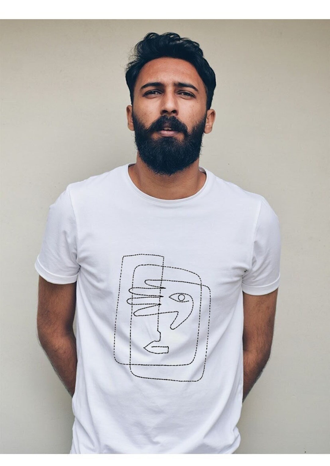 Minimalist Face Line Custom T-shirt Designers White T-shit Hand Made ...