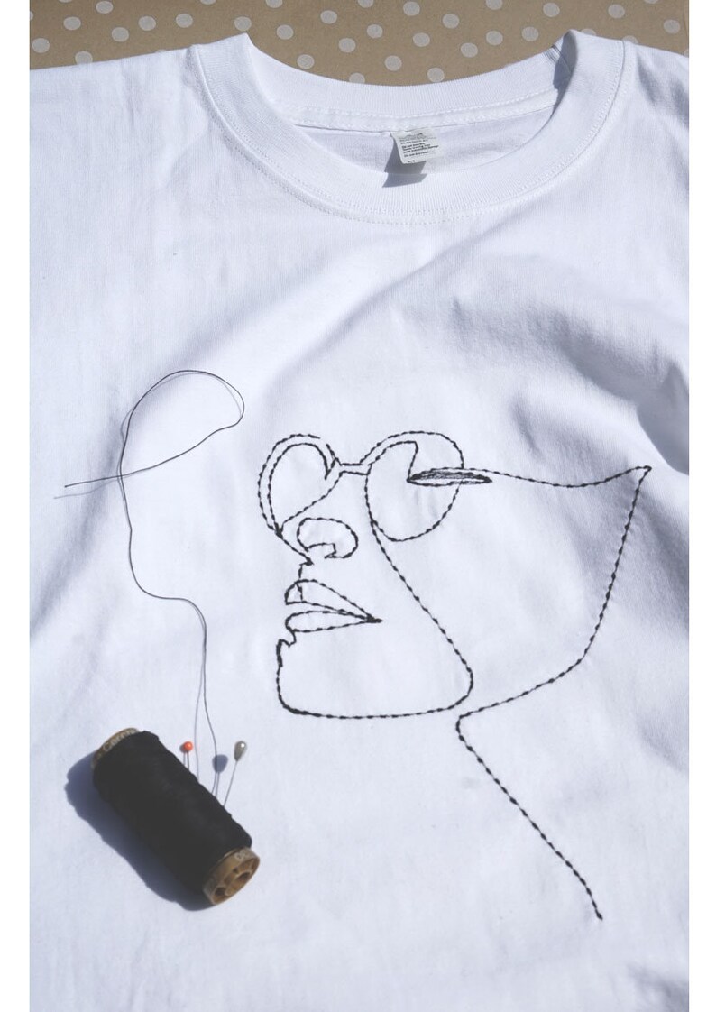 Minimalist Face Line Custom T-shirt Designers White T-shit Hand Made ...