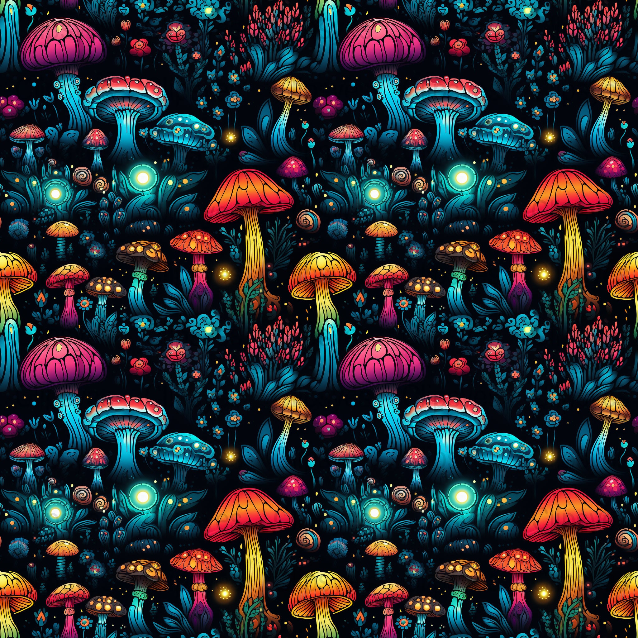Glowing Mushroom Bog Seamless Pattern Repeating Pattern PNG - Etsy