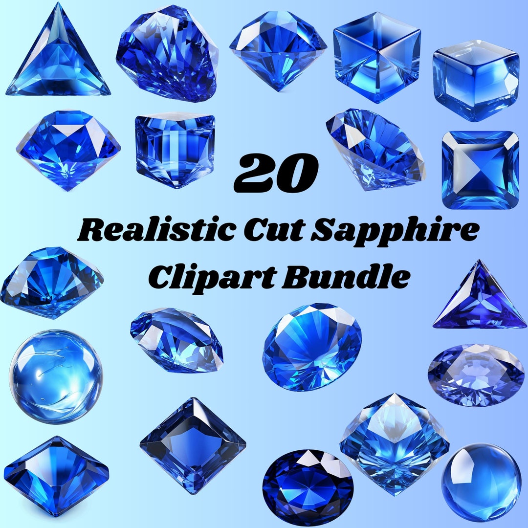 20 Cut Sapphire Clipart Bundle, Transparent Background Gemstone Pngs ...