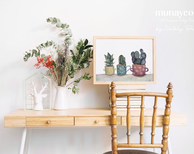 Succulent Watercolor/succulent Wall Art/illustration of Flowerpots ...