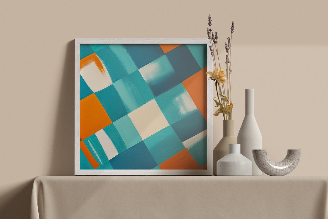 Abstract Leaning Checkers Art Print, Modern Wall Art, Oil Painting ...