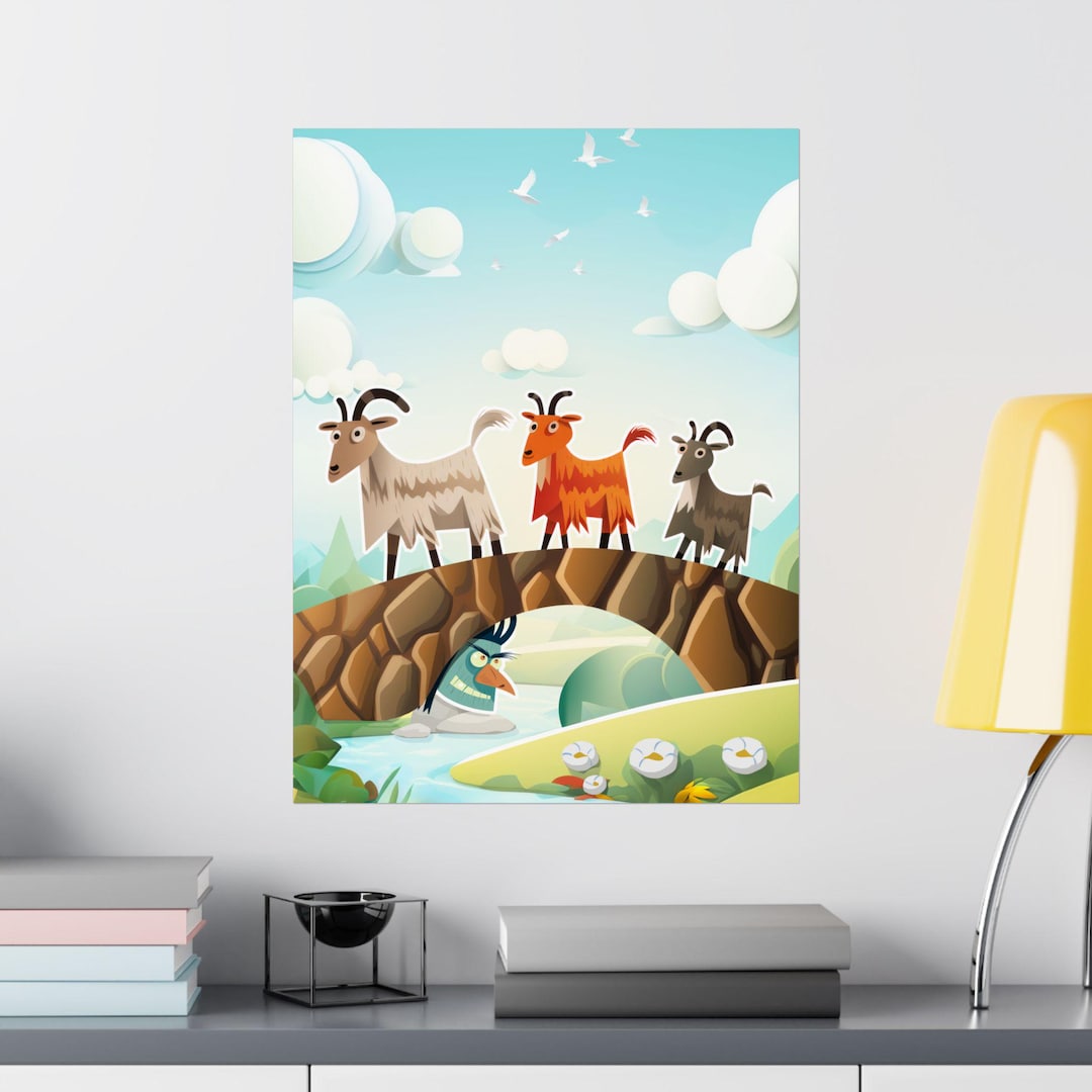 Kids Fairy Tale Poster -- Three Billy Goats Gruff on the Bridge - Etsy