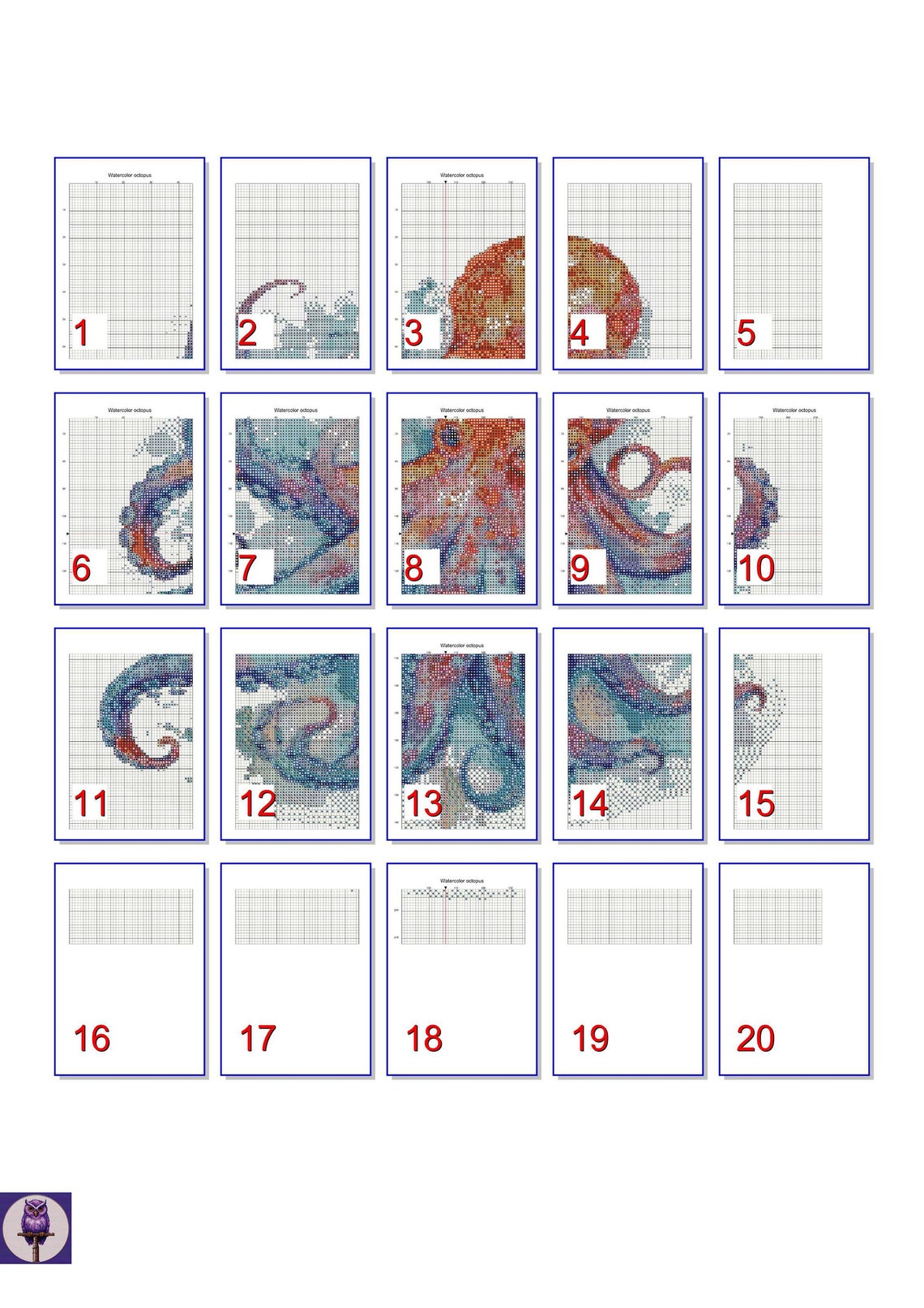Watercolor Octopus Counted Cross Stitch Pattern - Etsy