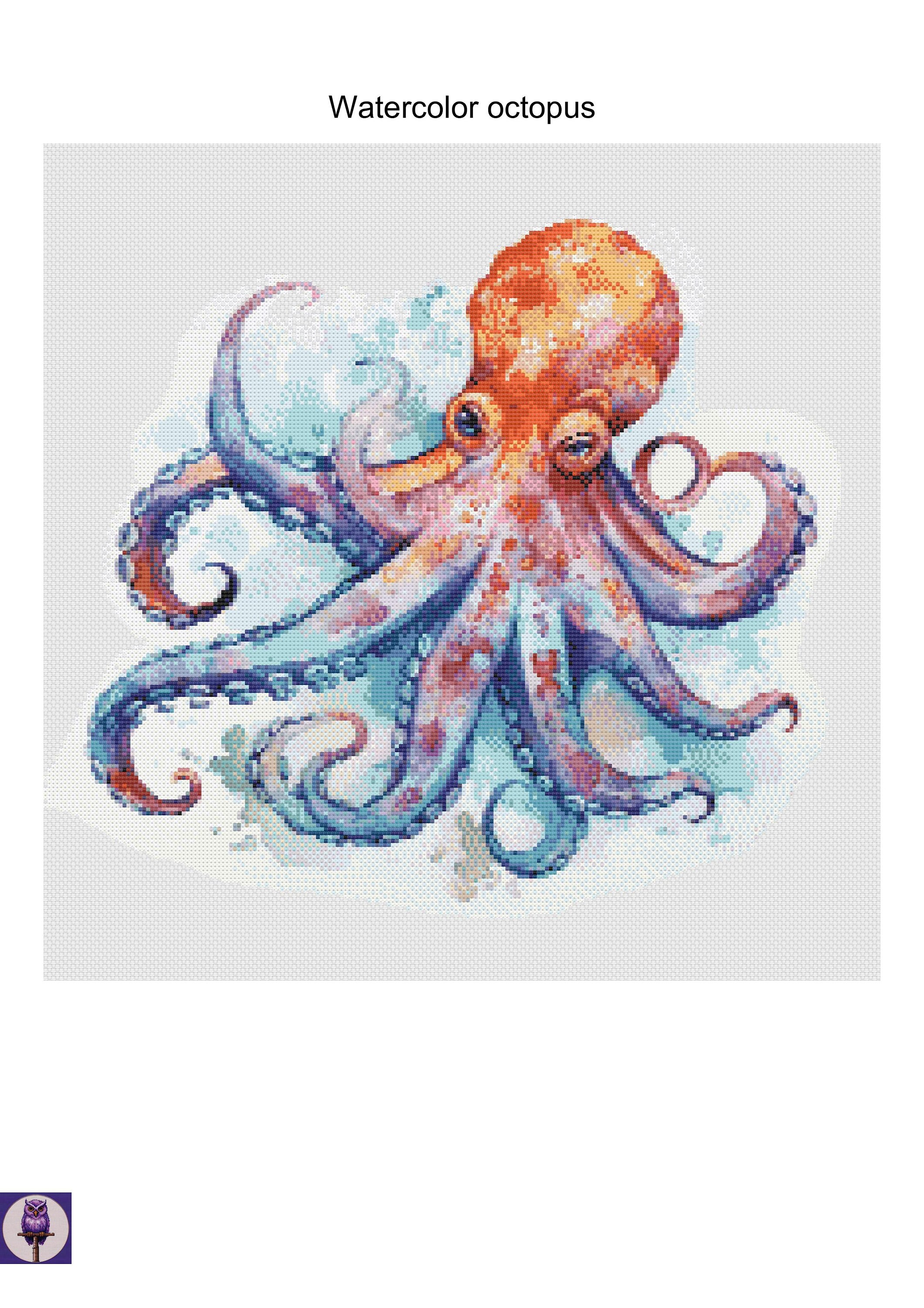 Watercolor Octopus Counted Cross Stitch Pattern - Etsy