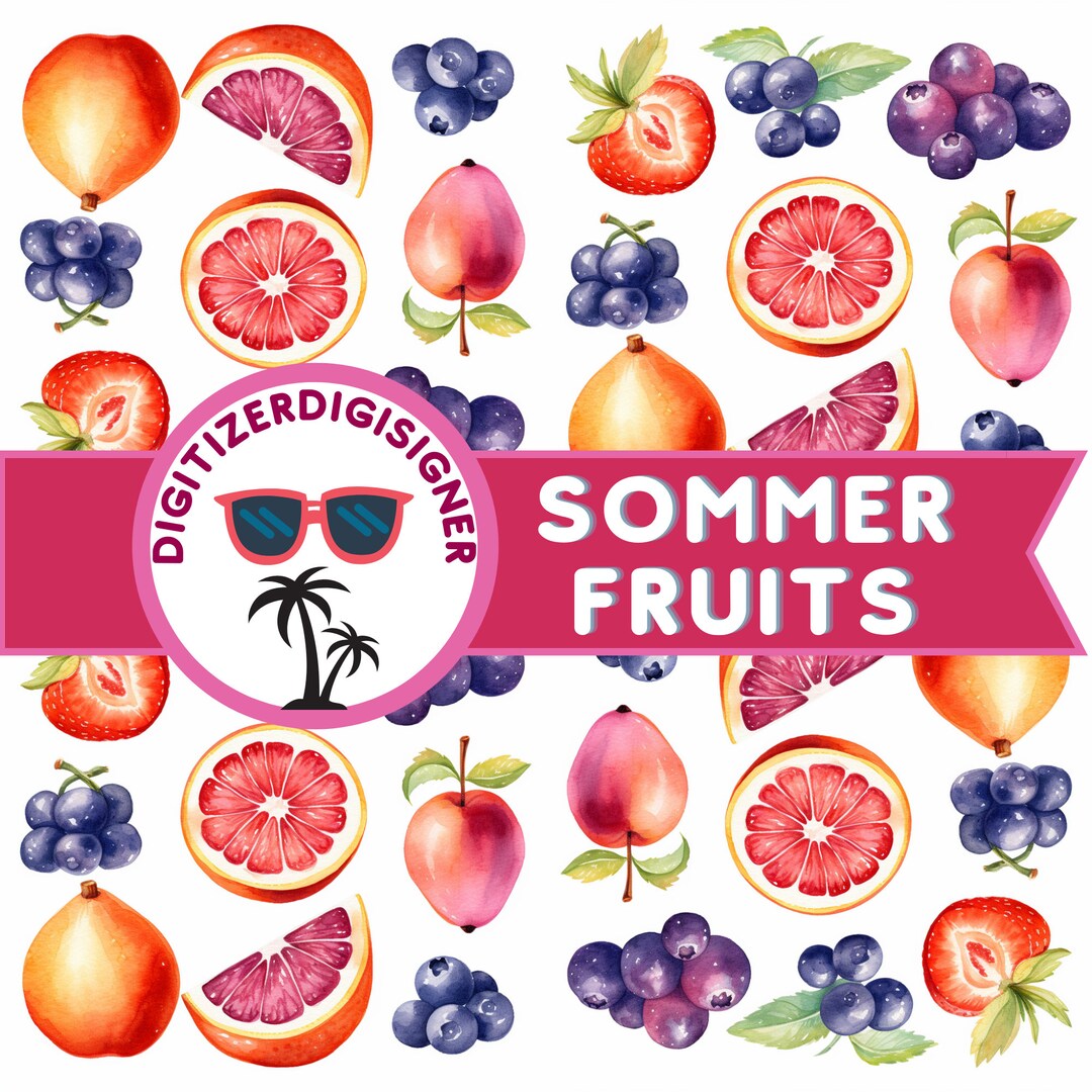 Summer Fruits Clipart - Instant Download - Strawberry - Blueberry - Fig ...