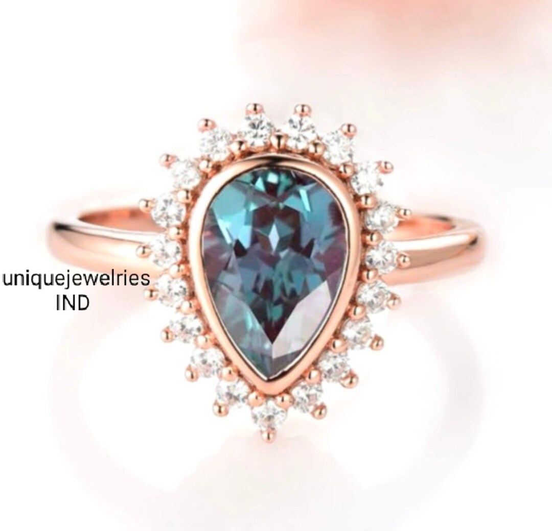 Unique Alexandrite Engagement Ring Vintage Pear Cut Alexandrite Color ...