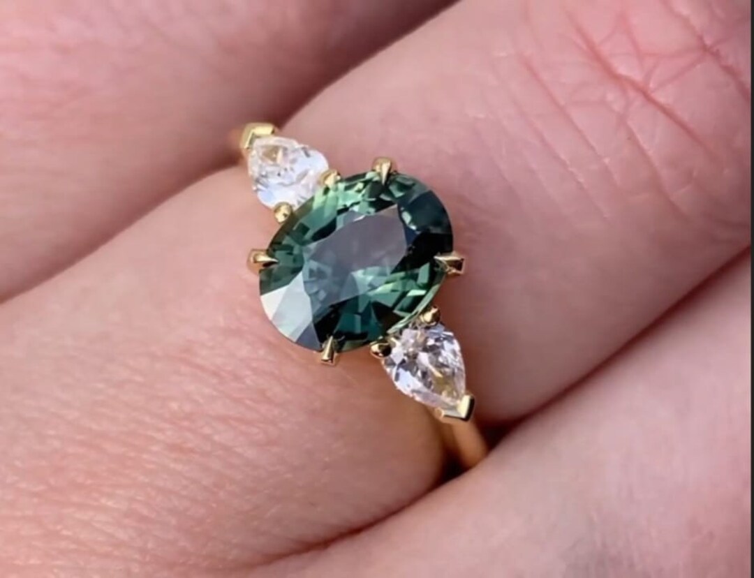 Lab Green Sapphire Ring Simple Beautiful Green Sapphire Engagement Ring ...
