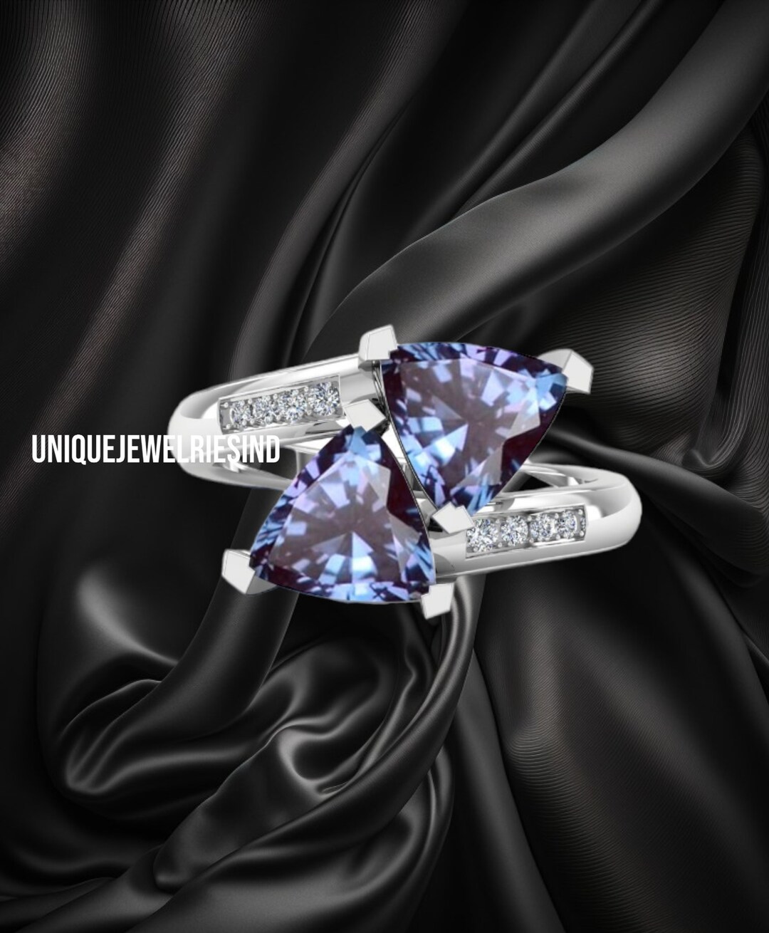 Unique Alexandrite Ring Trillian Cut White Gold Plated for - Etsy