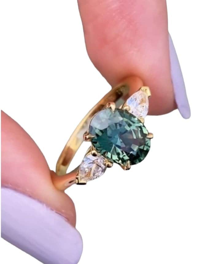 Lab Green Sapphire Ring Simple Beautiful Green Sapphire Engagement Ring ...