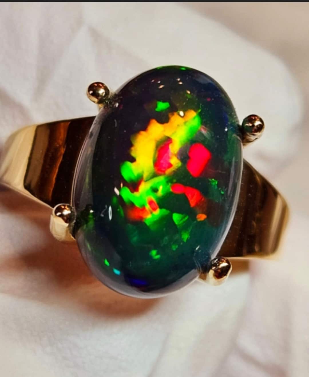 Natural Black Opal Men's Ring 14K Gold Engagement Ring Oval Fire Black ...