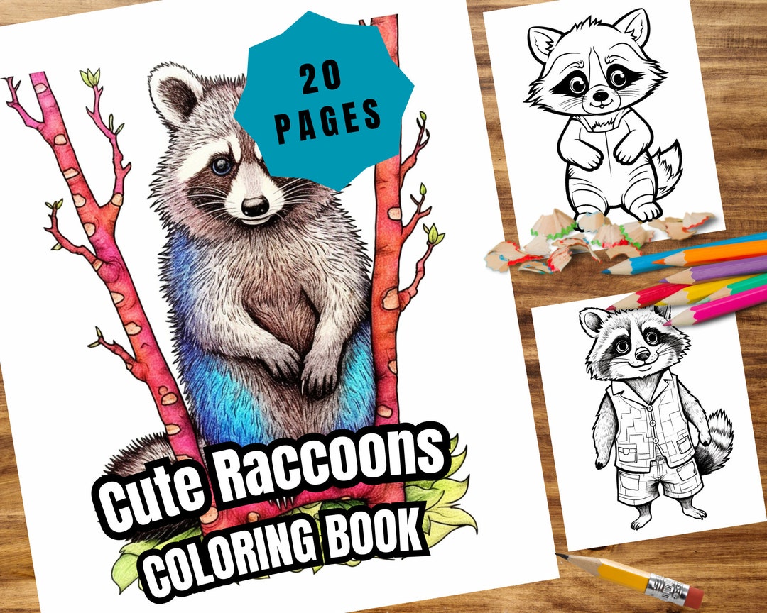 Cute Raccoons Coloring Book Instant Download Printable PDF - Etsy