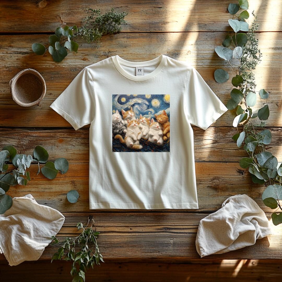 Starry Night Cats PNG Kawaii Van Gogh Painting Clipart Framed Digital ...