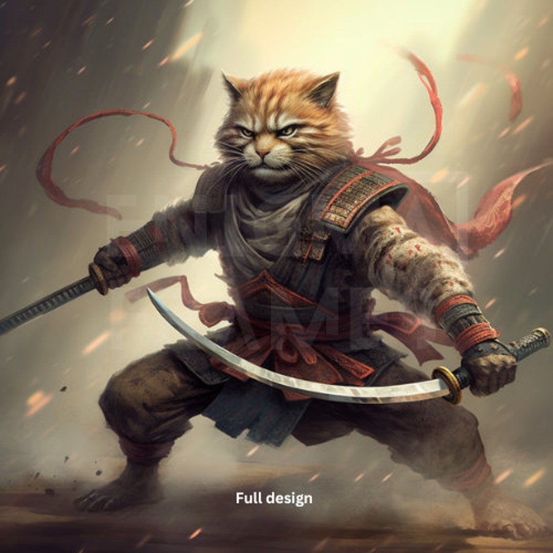 Samurai Warrior Cat With Katana Digital Download Versatile Printable ...