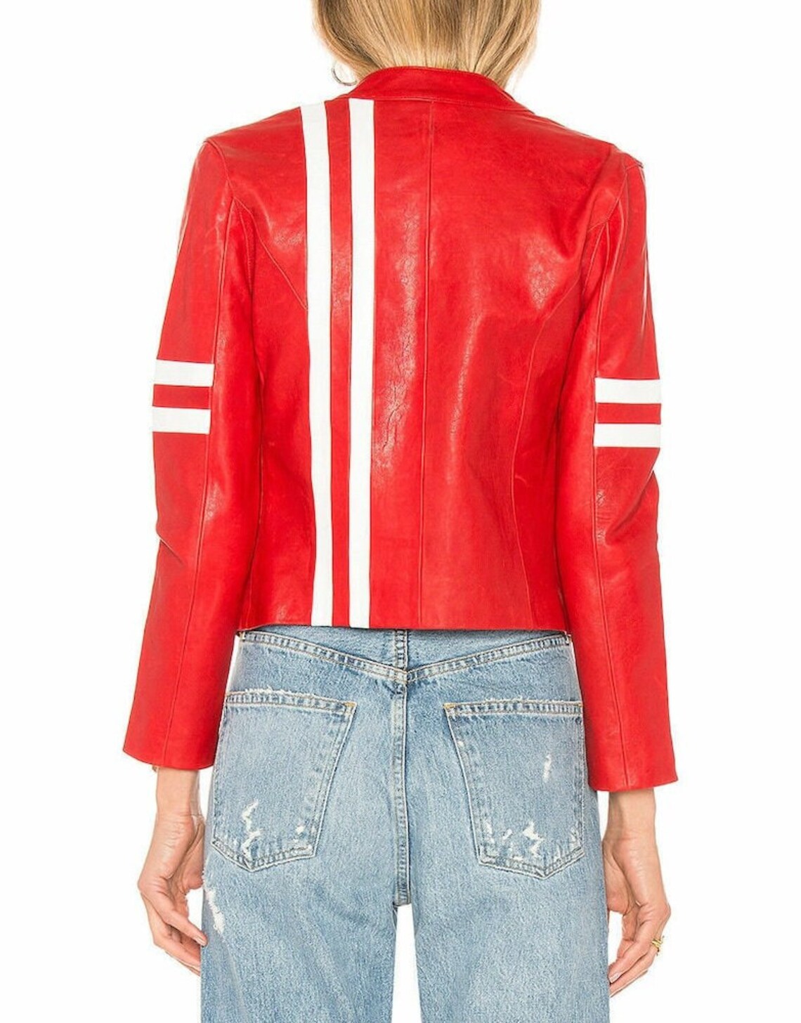 Women's Stylish Cafe Racer Red Leather Jacket Handmade Red Retro White ...