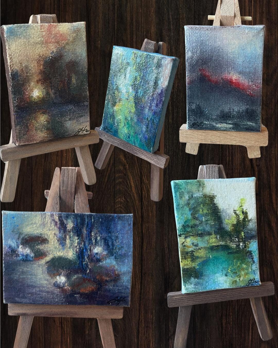 Mini Oil Paintings With Stand Original Art on Mini Easel Unique ...