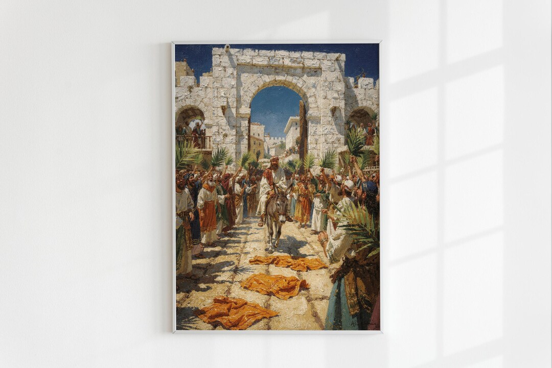Palm Sunday Wall Art, Triumphal Entry Print, Jesus Riding Donkey ...