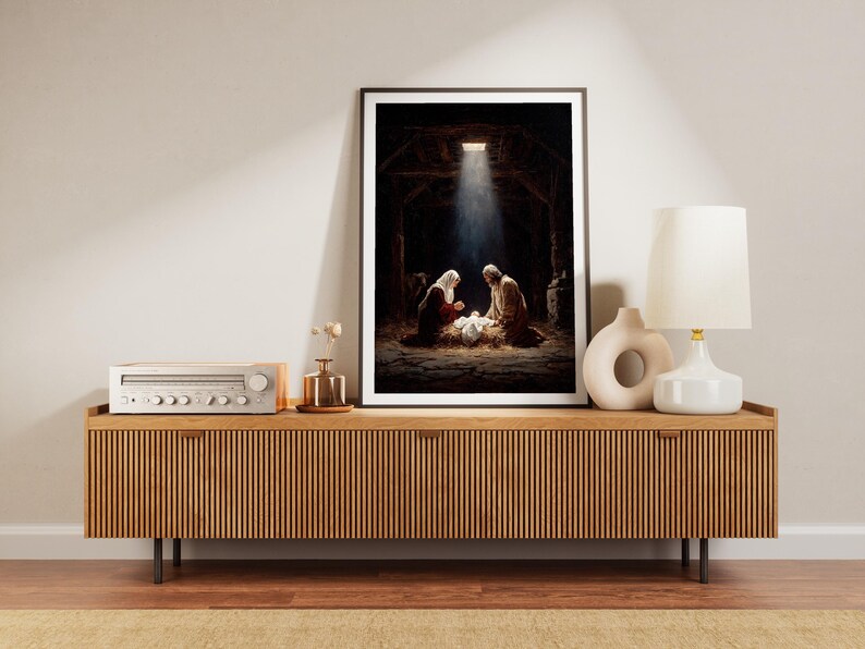 Holy Family Nativity Scene Printable, Christmas Wall Art Decor, Moody ...