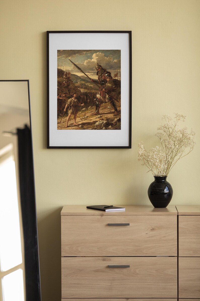 David and Goliath Art, Bible Story Print, Courage Wall Decor, Old ...
