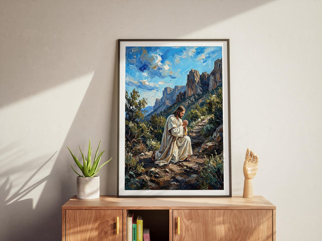 Printable Jesus Praying Painting, Christian Wall Art Digital Download ...