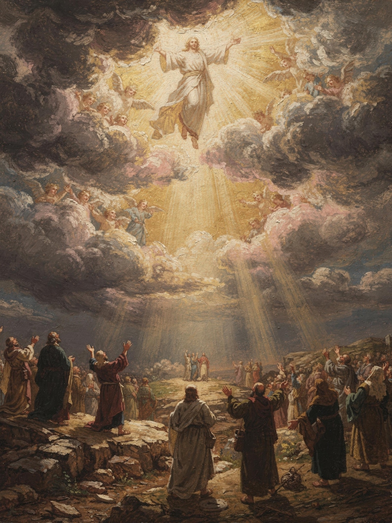 Ascension of Jesus Art, Christian Wall Decor, Vintage Bible Scene Print ...
