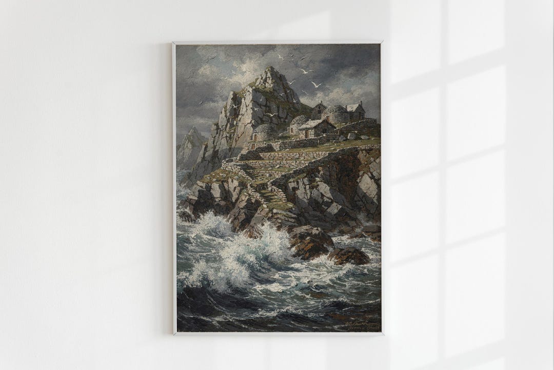 Skellig Michael Wall Art, Irish Landscape Painting, Celtic Christian ...