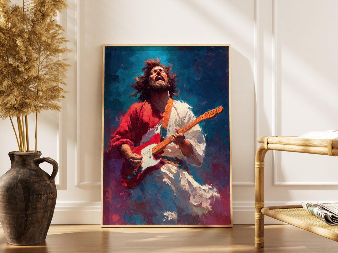 Jesus Playing Electric Guitar Painting, Cool Christian Wall Art Gift ...