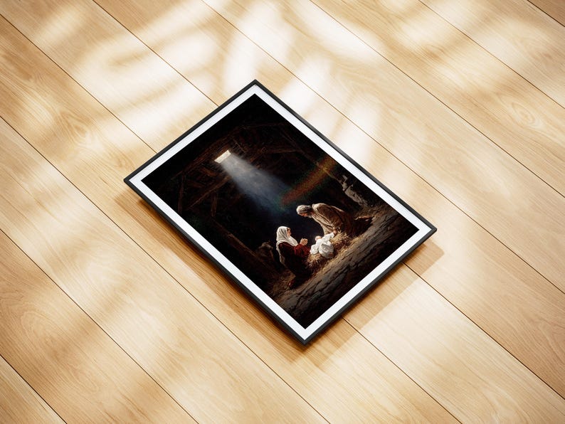 Holy Family Nativity Scene Printable, Christmas Wall Art Decor, Moody ...