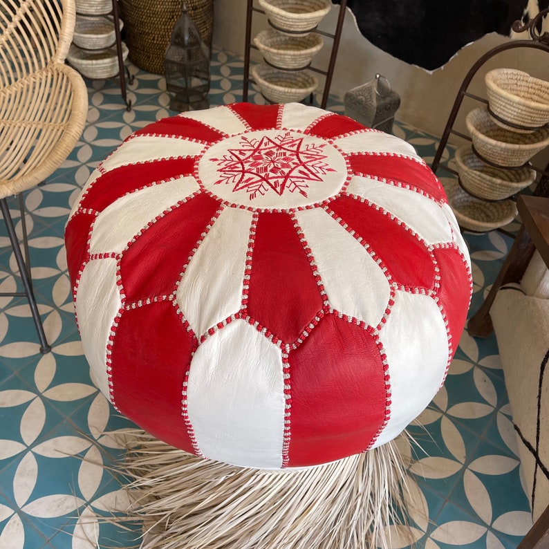 White and Red Ottoman Pouf Modern Othmanos Design, Comfortable and ...