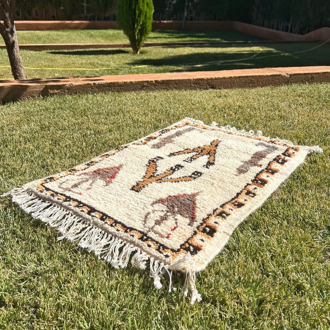 Traditional Tazrzit Moroccan Wool Rug Double Sided, Handwoven by Atlas ...