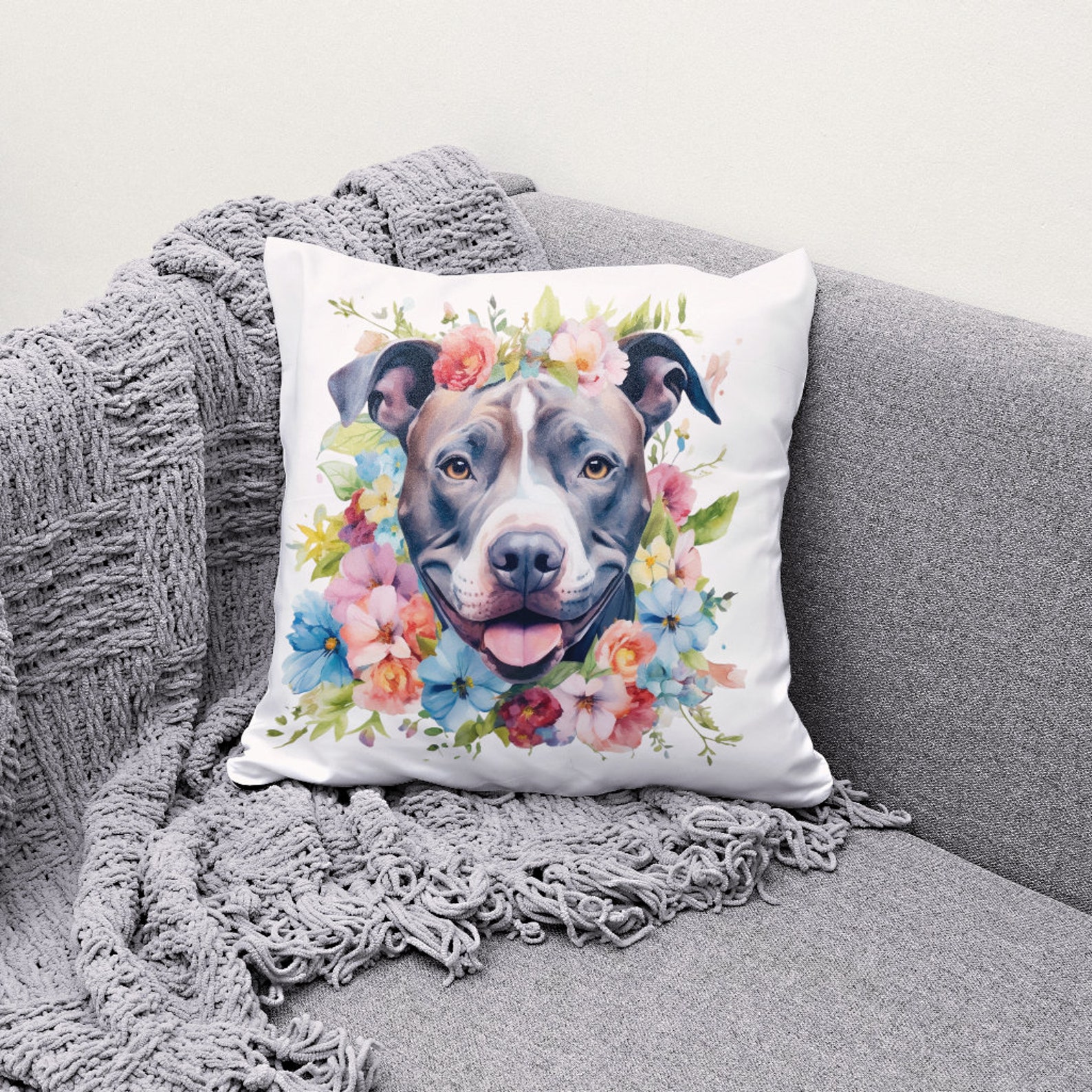 Watercolor Floral Pitty PNG, Pitbull With Flowers PNG, Pretty Pitbull ...
