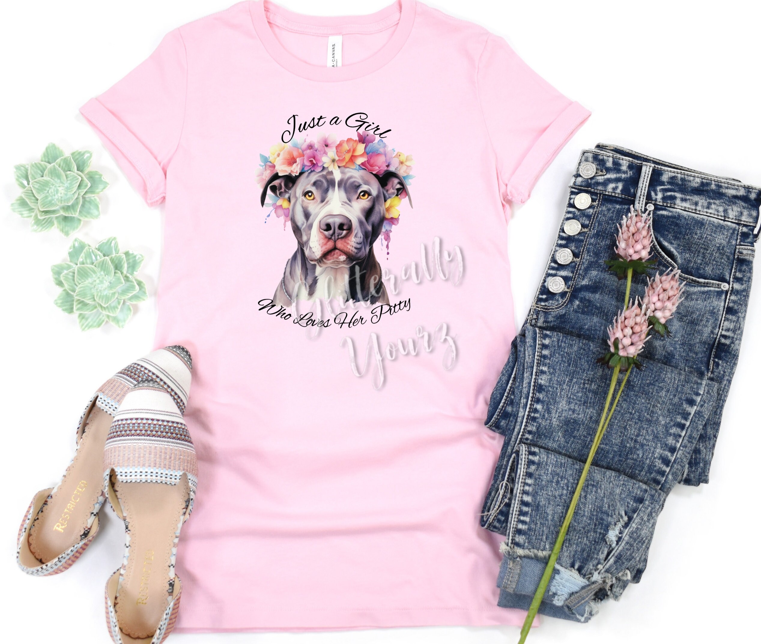 Just a Girl Who Loves Her Pitty PNG, Pitbull With Flowers PNG, Loves ...