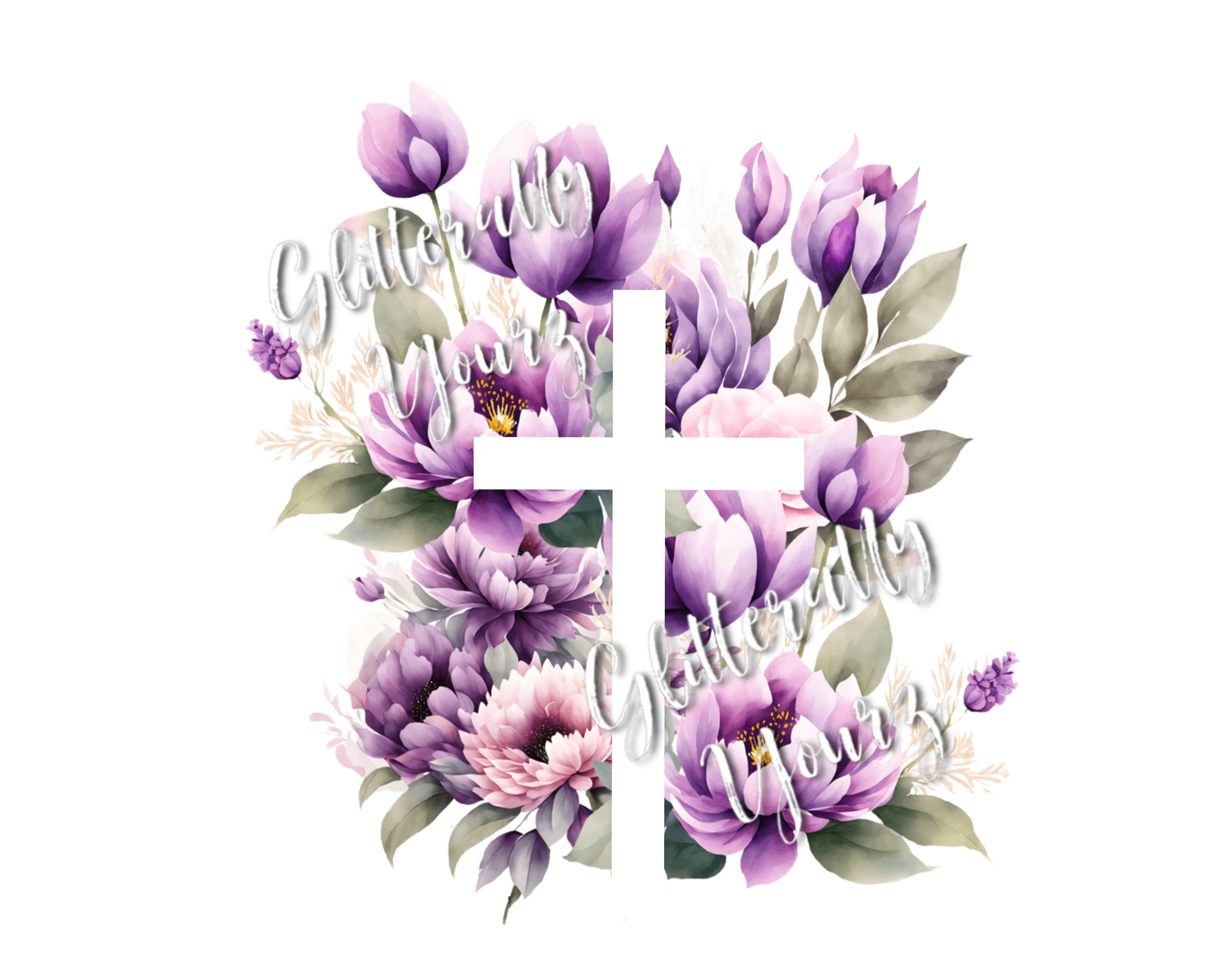Purple Flower and Cross Digital Image/ Christian, Cross, Bible, Baptism ...