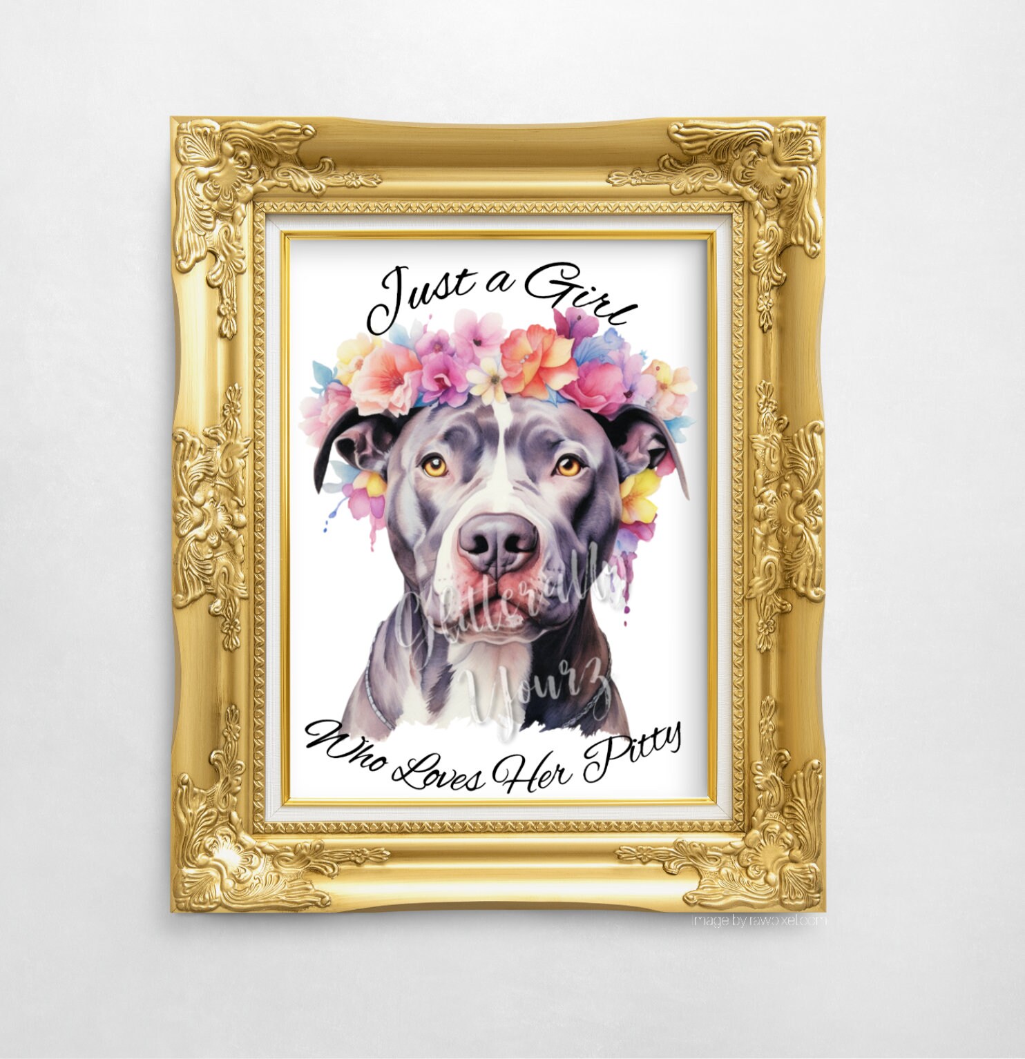 Just a Girl Who Loves Her Pitty PNG, Pitbull With Flowers PNG, Loves ...