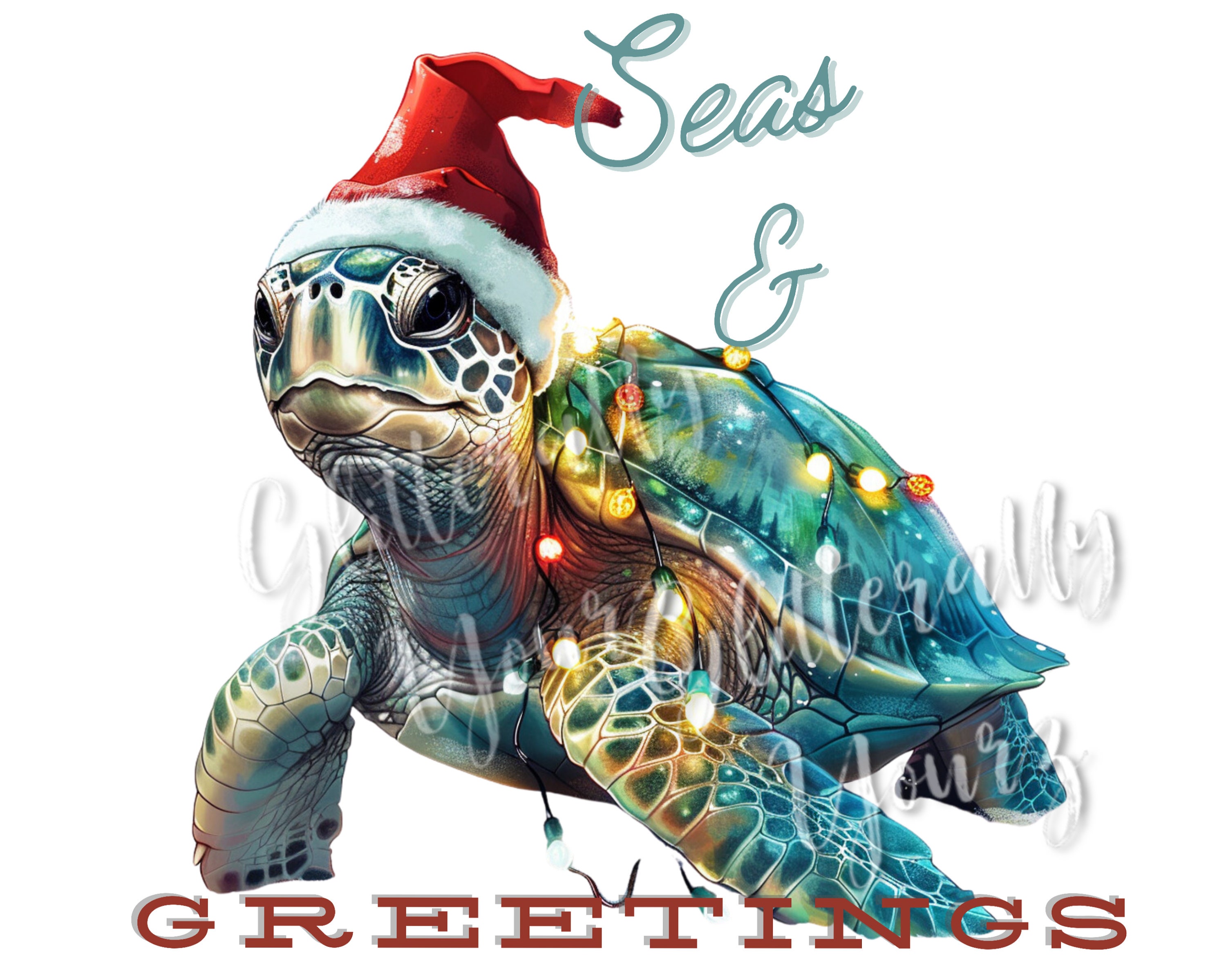 Sea Turtle Seas & Greetings, Coastal Christmas PNG, Florida Beach ...