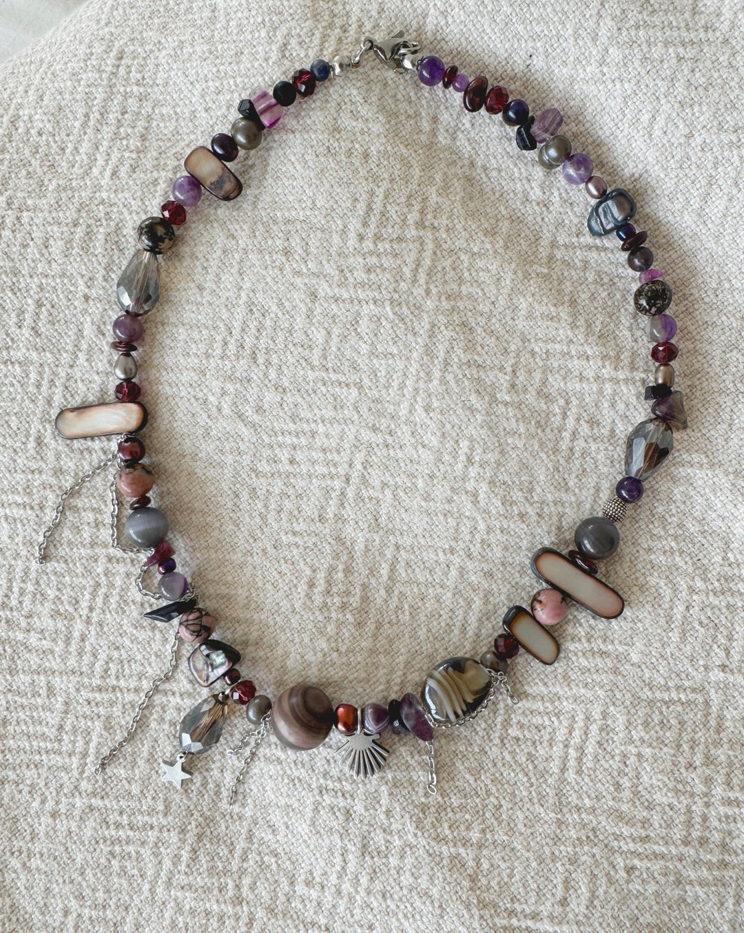 Nebula Gemstone Necklace, Mixed Beads, Boho Necklace, Beaded Necklace ...