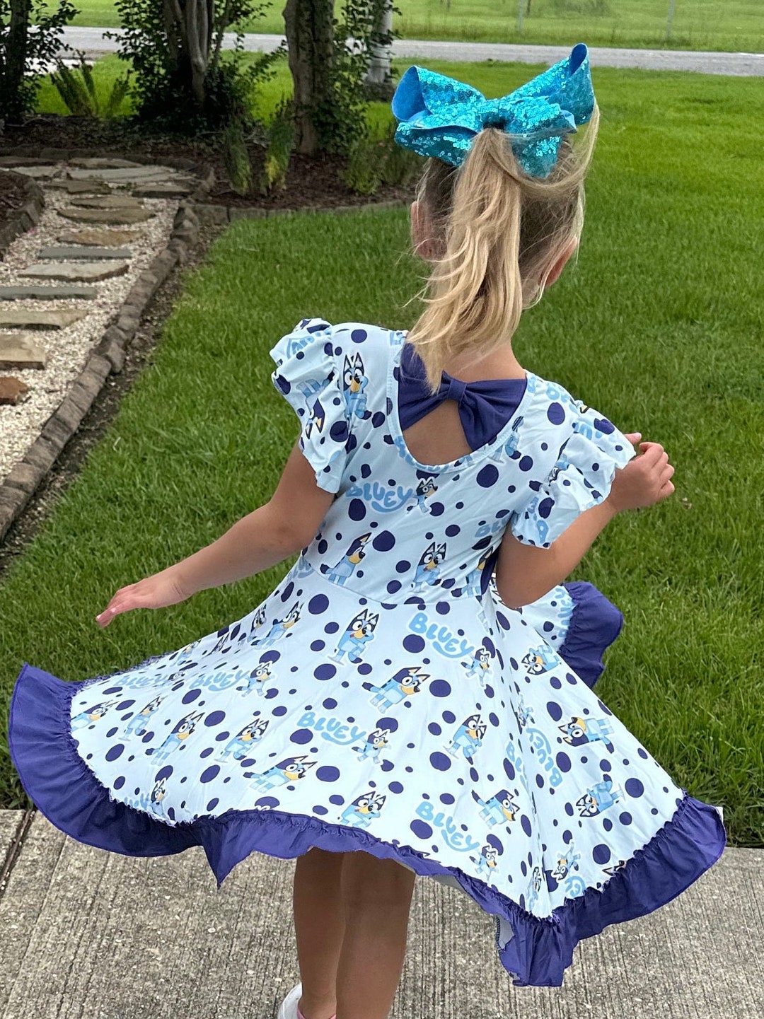 Blue Dog Bow Back Twirl Dress With Shorts - Etsy
