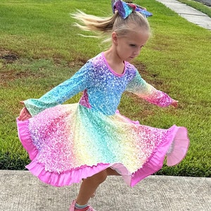 Rainbow Sparkles Long Sleeve Twirl Dress - Etsy