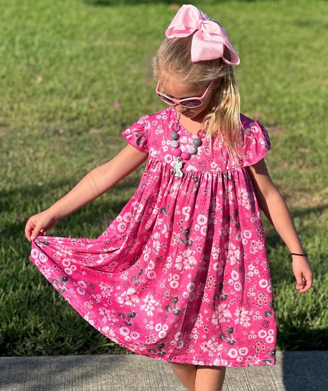 Pink Floral Tie Flow Dress - Etsy