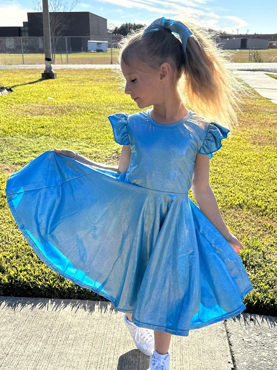 Blue Shimmer Cross Back Twirl Dress - Etsy