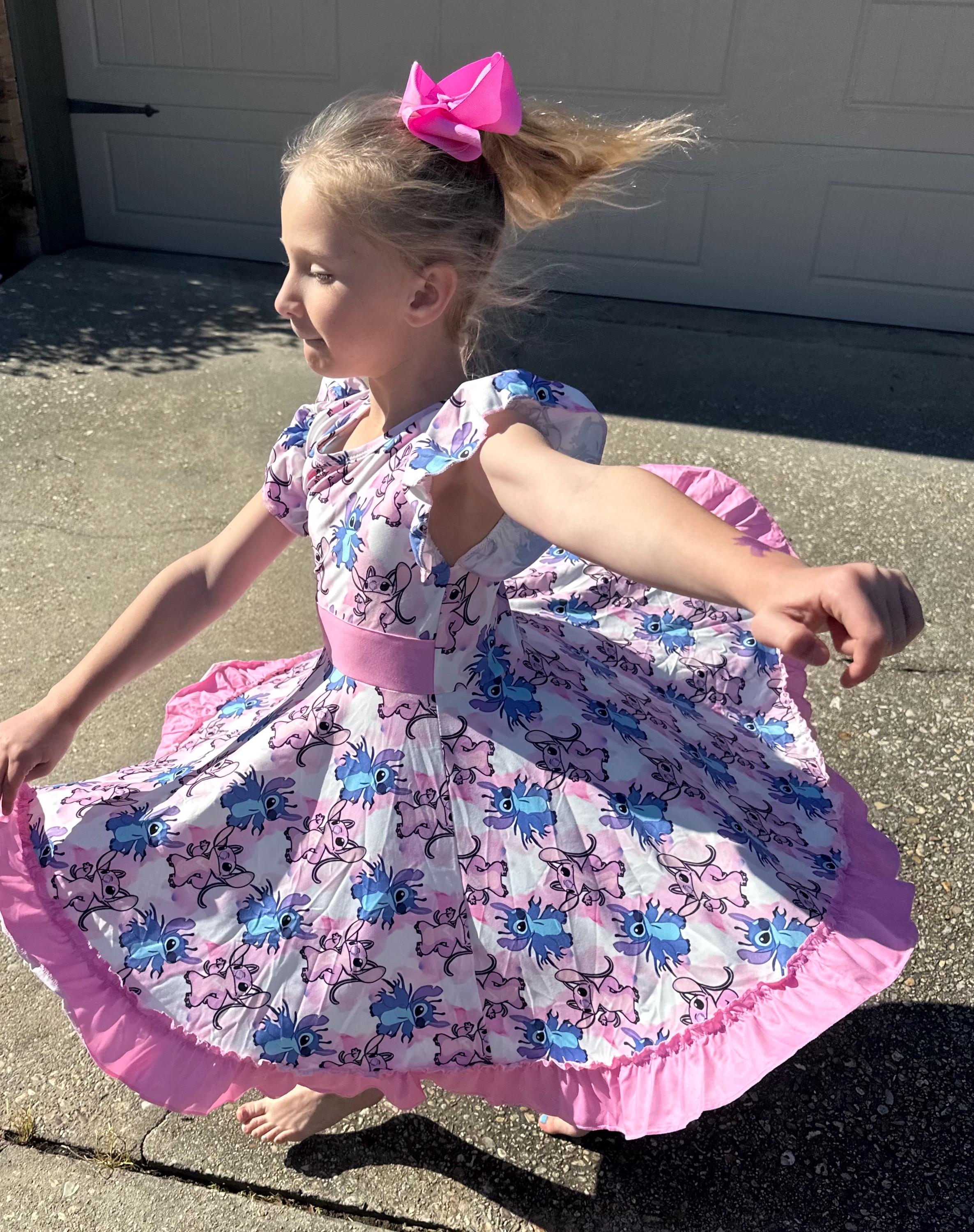 Blue Alien and Girlfriend Pink Bow Back Twirl Dress With Shorts - Etsy