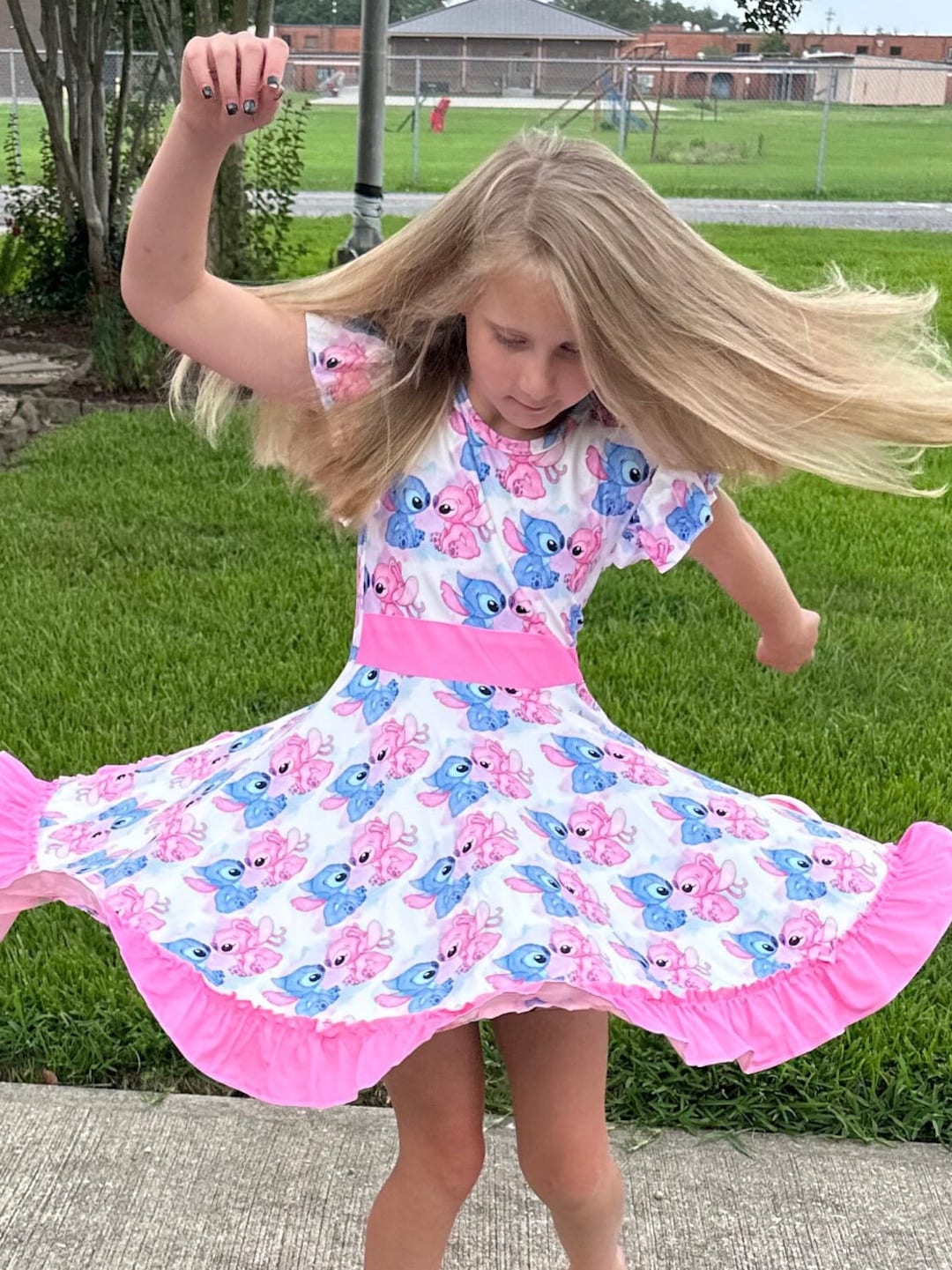 Blue and Pink Alien Bow Back Twirl Dress - Etsy